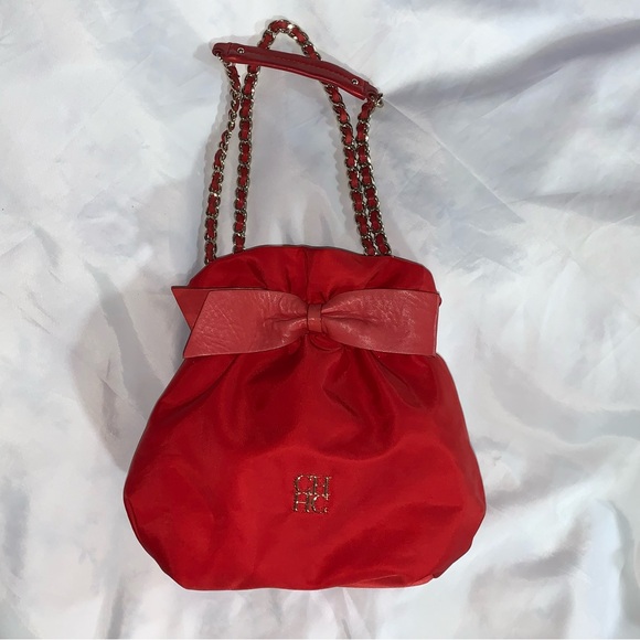 Carolina Herrera | Bags | Carolina Herrera Red Polyester Ruched Bucket ...
